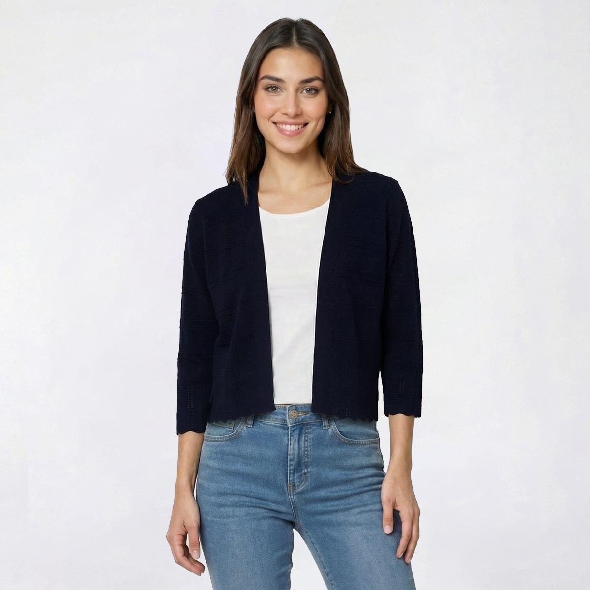 Click here for Plus Size 89th & Madison 3/4 Sleeve Pointelle Trim... prices